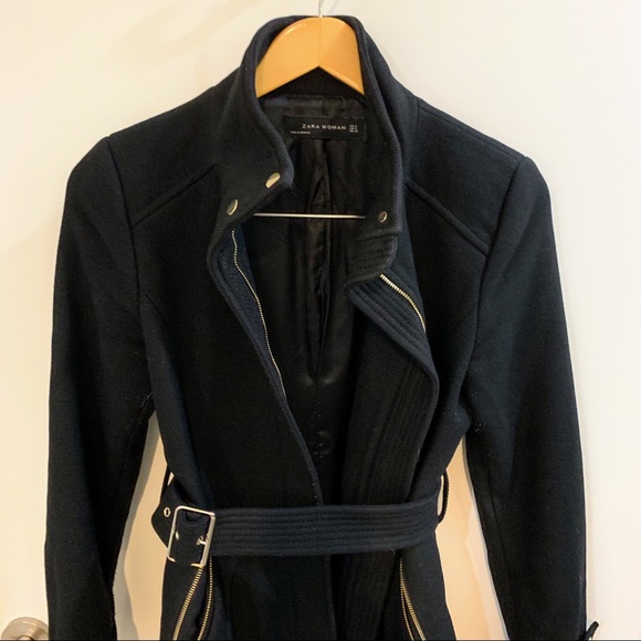Zara | Jackets & Coats | Zara Black Wool Blend Coat | Poshmark